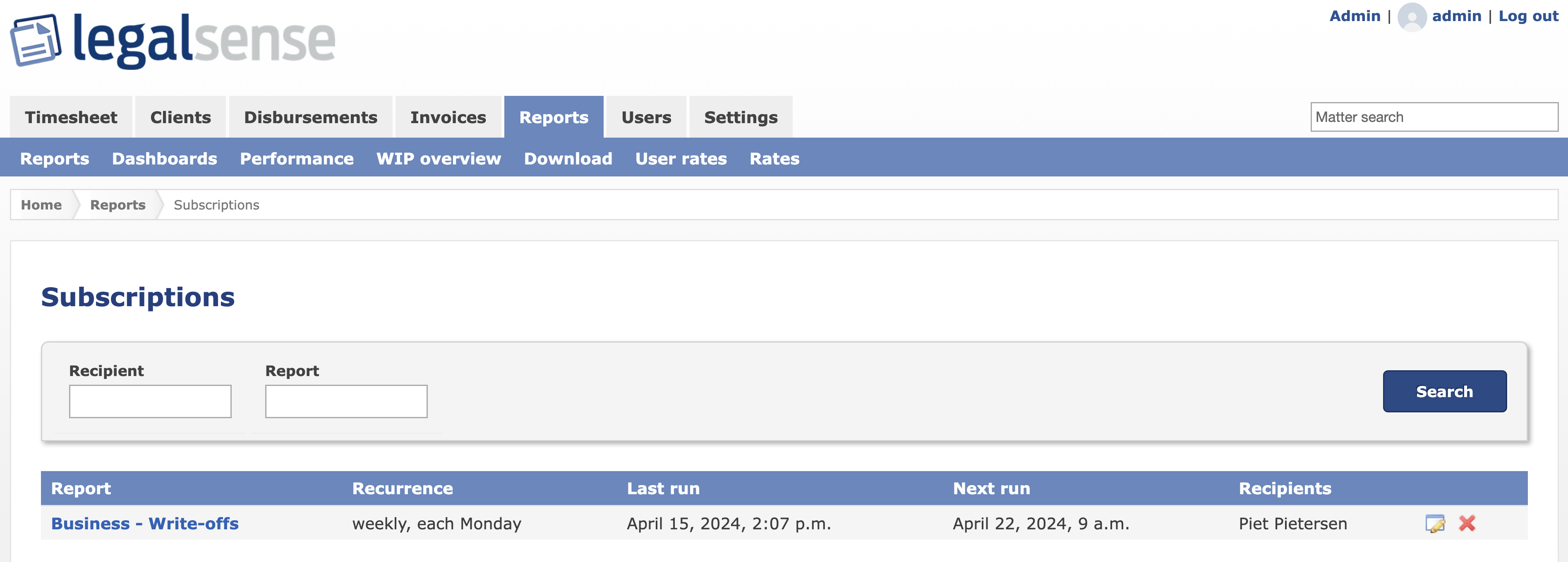 Report subscriptions – Legalsense