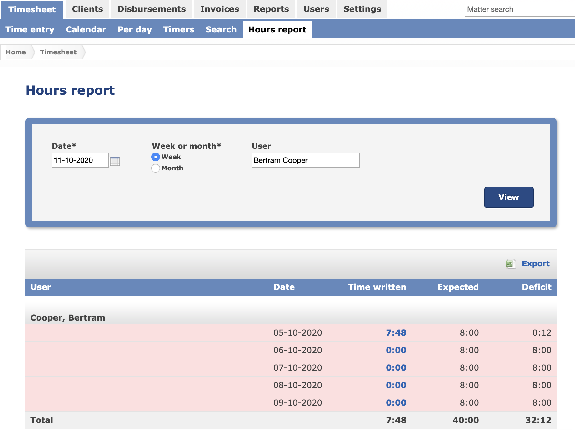 Hours report – Legalsense